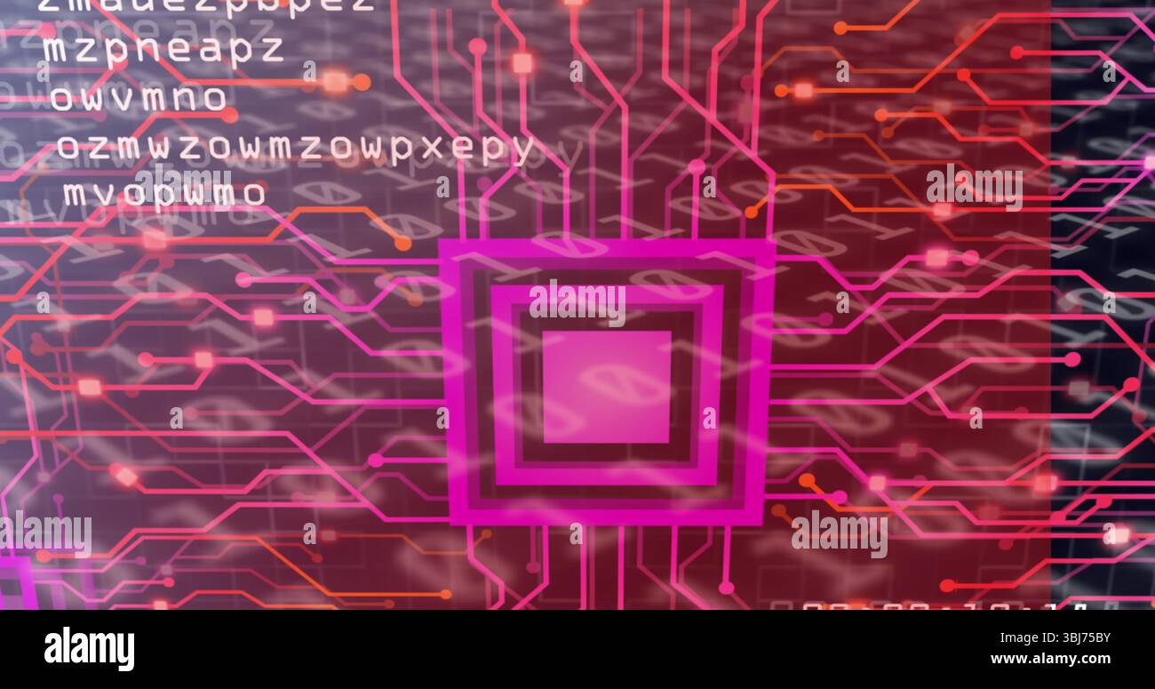 Radiating neon pink chip motif sending glowing circuit lines across ...