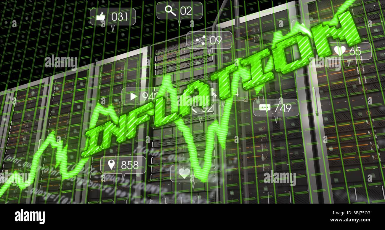 Bright green zigzag inflation line forming INFLATION on dark server ...