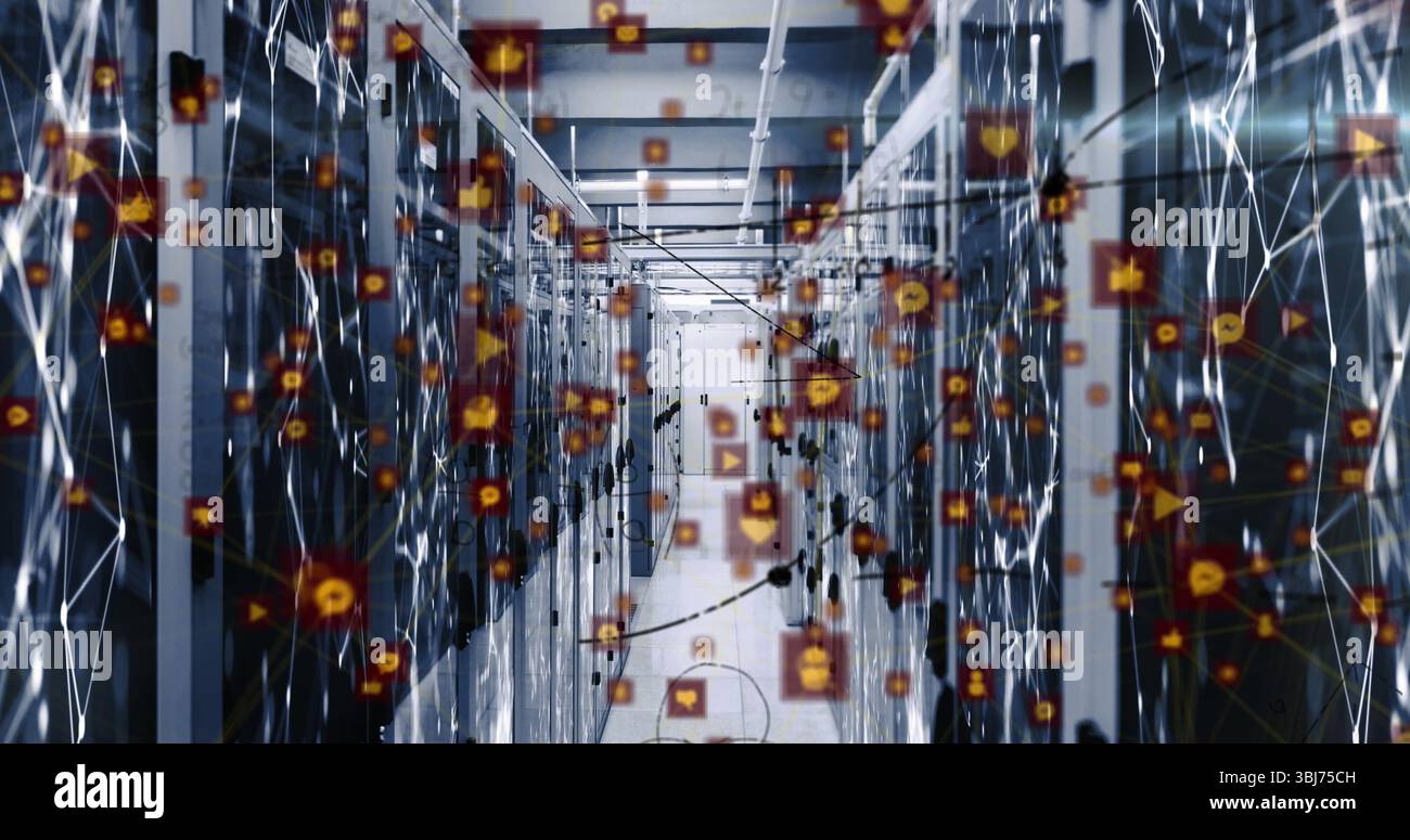 Displaying Racks Sending Data Inside Data Center Aisle With Floating