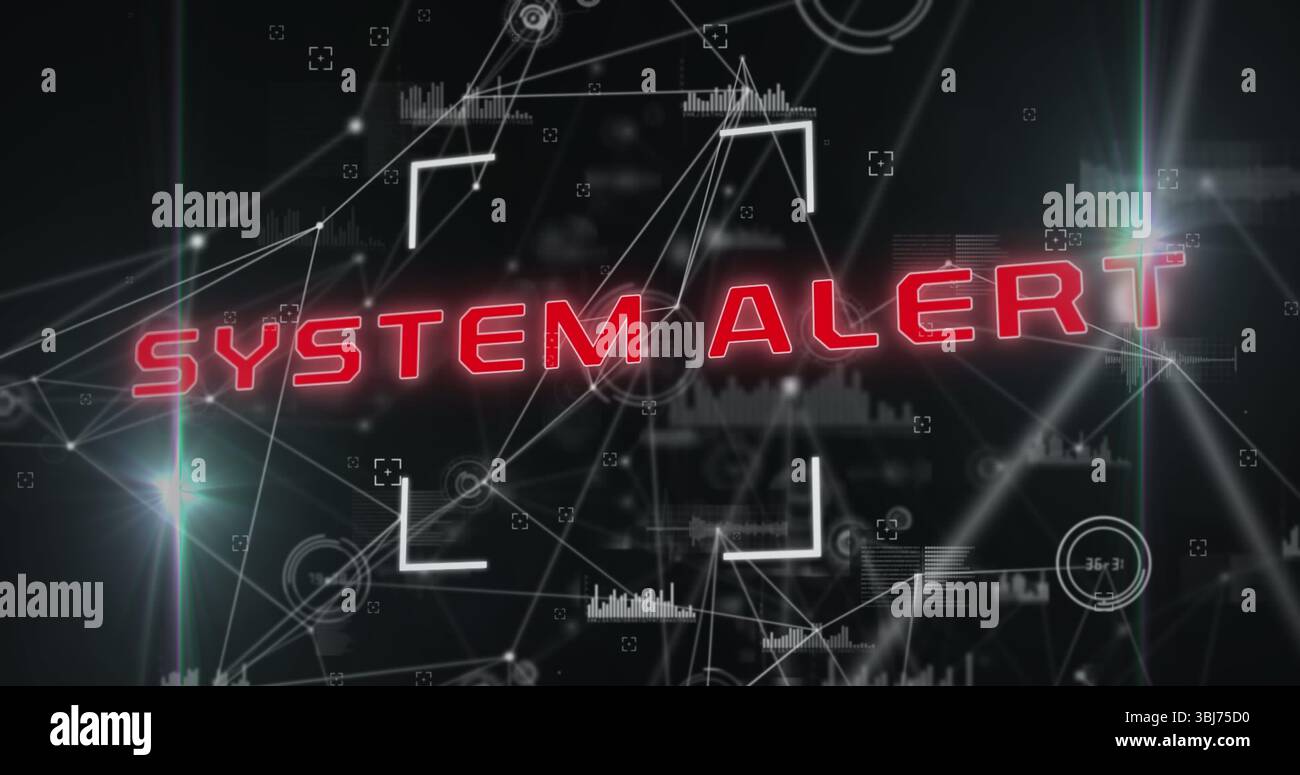 Spreading red SYSTEM ALERT text across digital interface, with ...