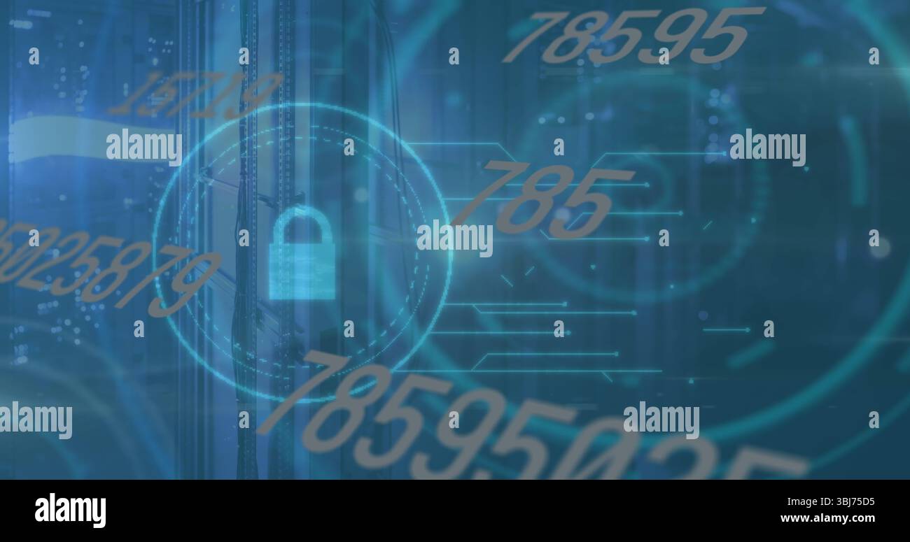 Displaying Central Padlock Icon Within Hud Ring In Data Center With Numeric And Circuit
