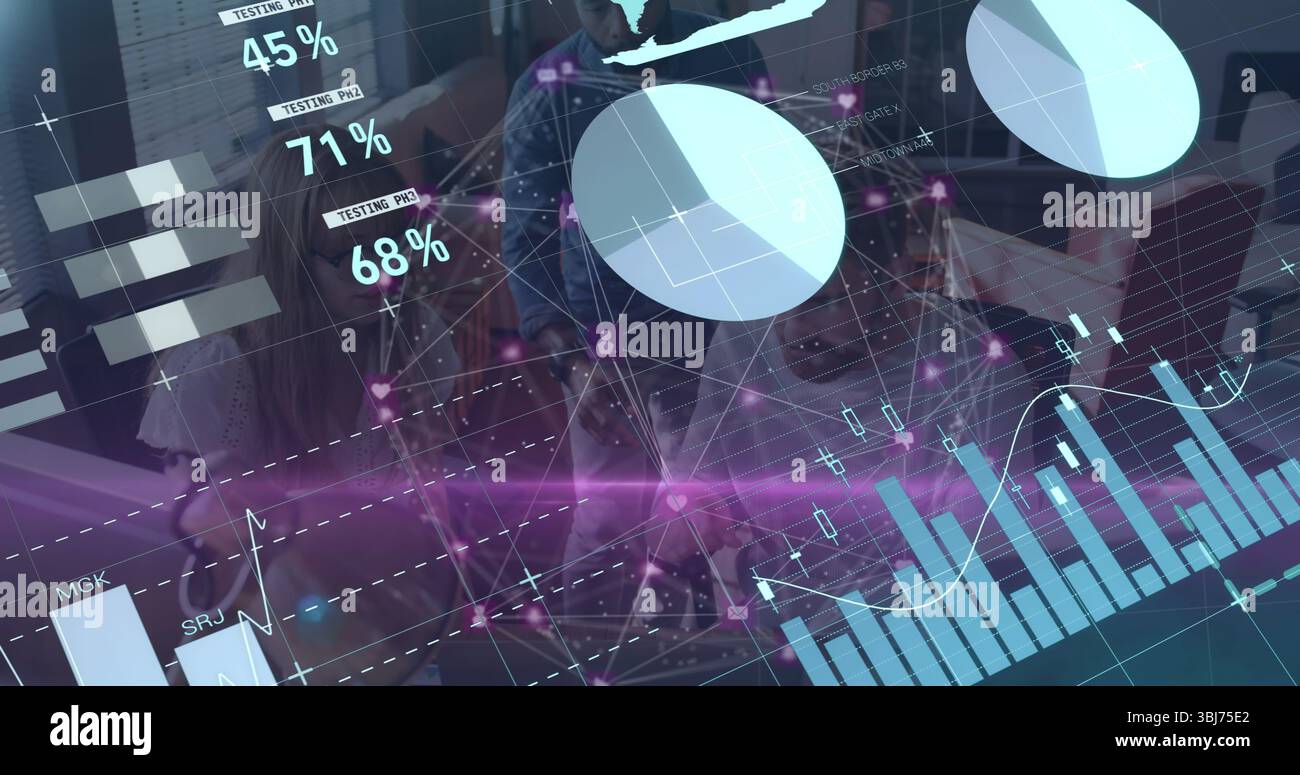 Showing translucent blue pie chart floating above table in glass ...