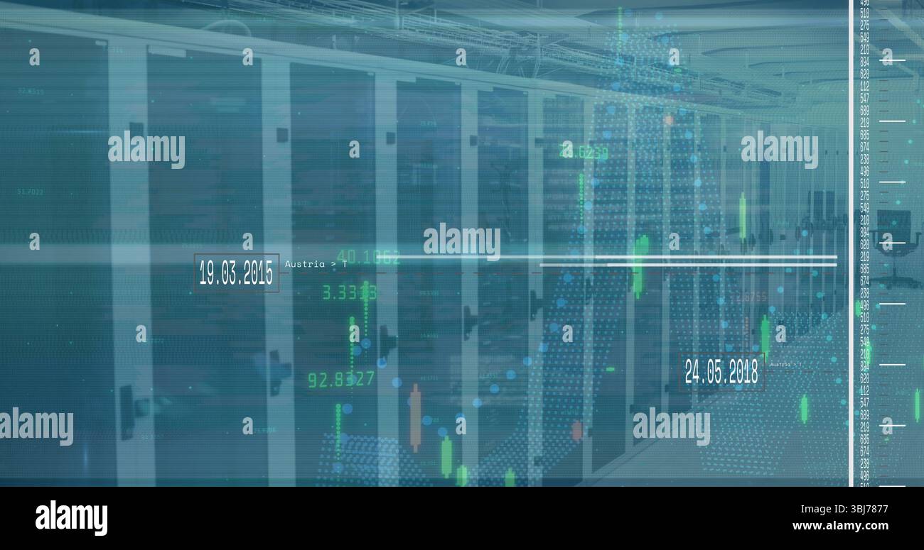 Displaying central server cabinets and cable trays in data center ...