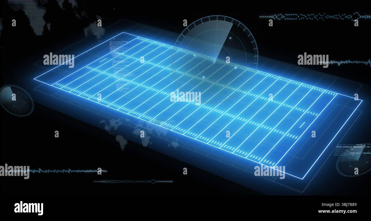 Floating American football field in sports analysis interface, with ...