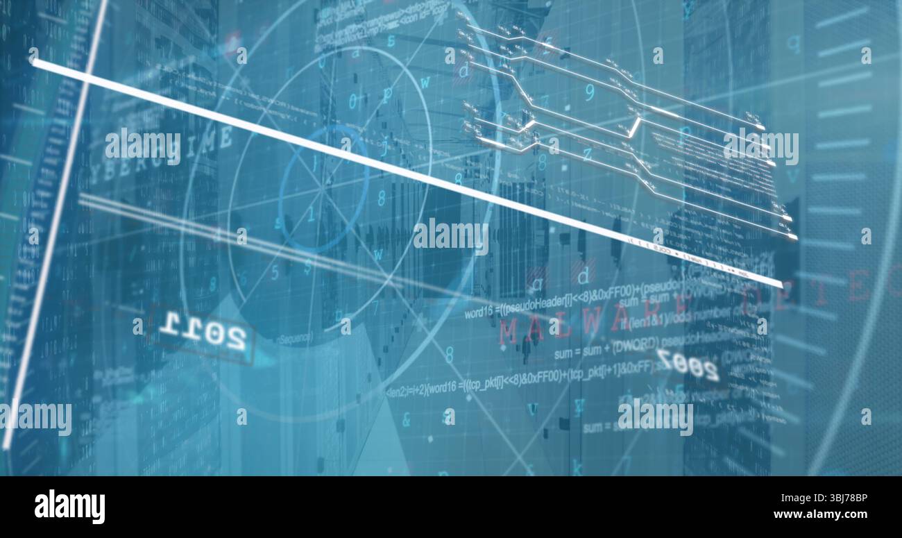 Displaying holographic interface on dashboard, showing graph and chart data, code and diagonal ...