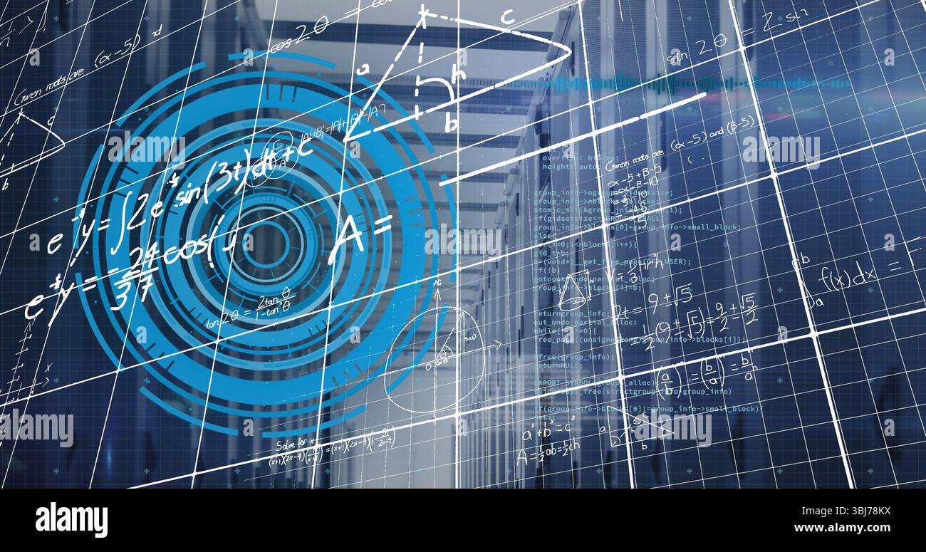 Central blue concentric circles floating on grid overlay in blurred ...