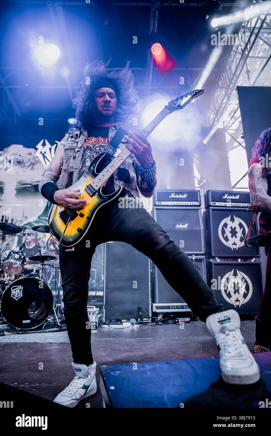 Music Concert - MUNICIPAL WASTE - TOUR 2025 Nick Poulos play the guitar during MUNICIPAL WASTE ...