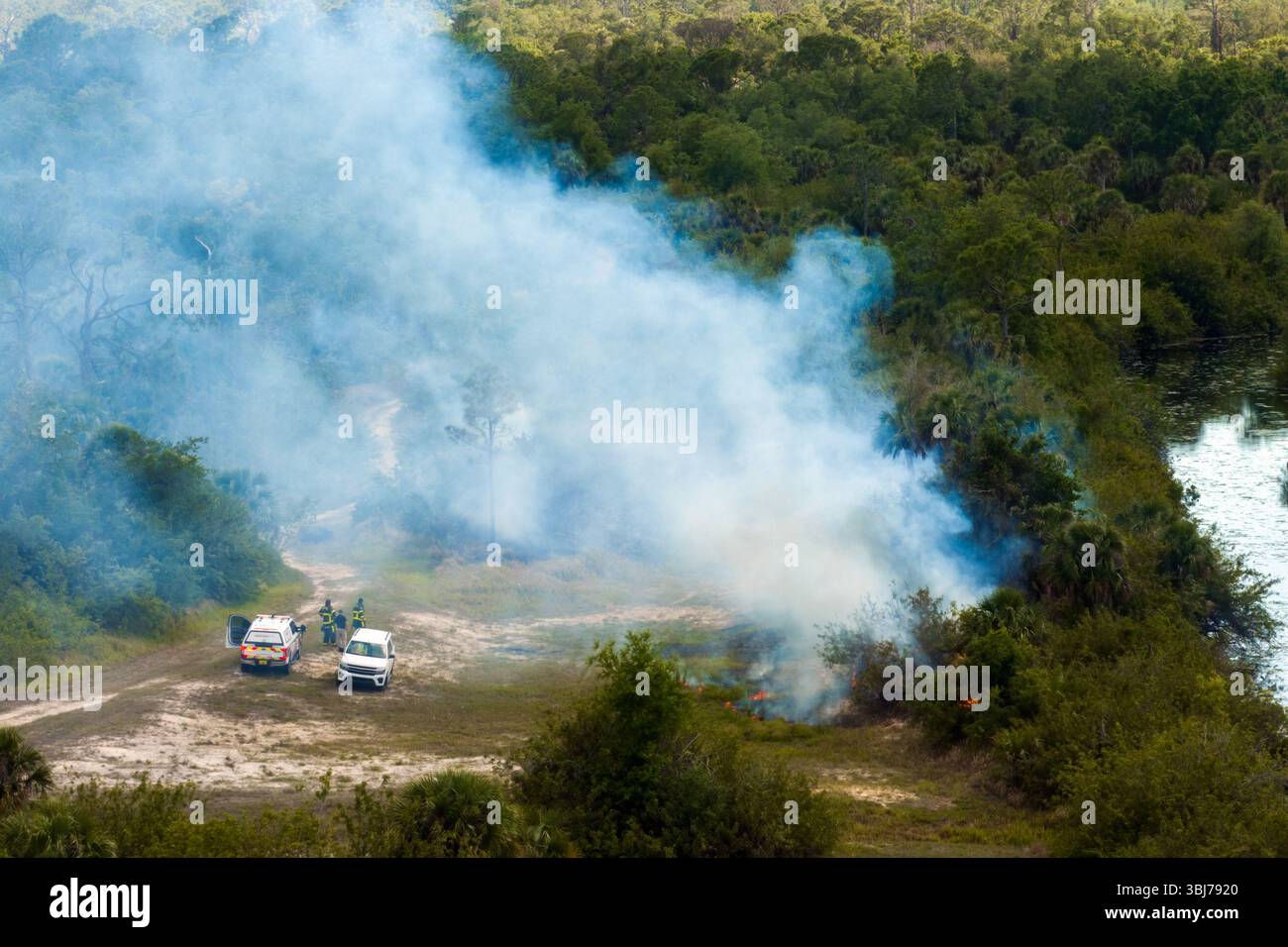 Brush fire rages through parched forest in Florida during dry season ...