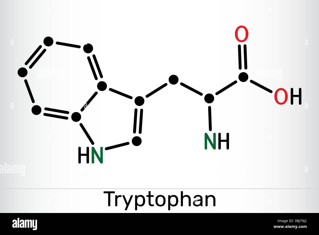 Tryptophan, Trp or W molecule chemical structure. Essential amino acid ...