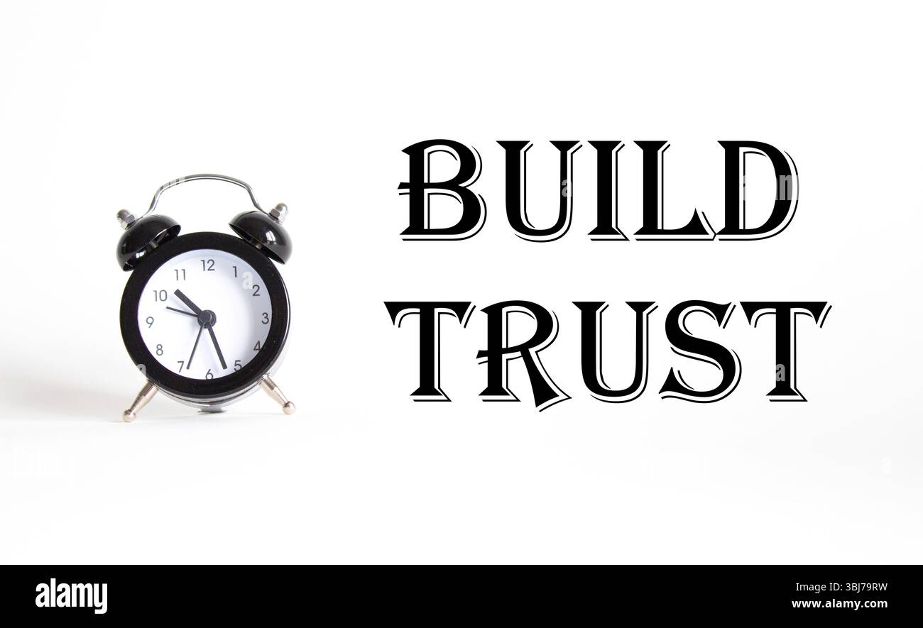 Build trust symbol. Beautiful white background with alarm clock ...