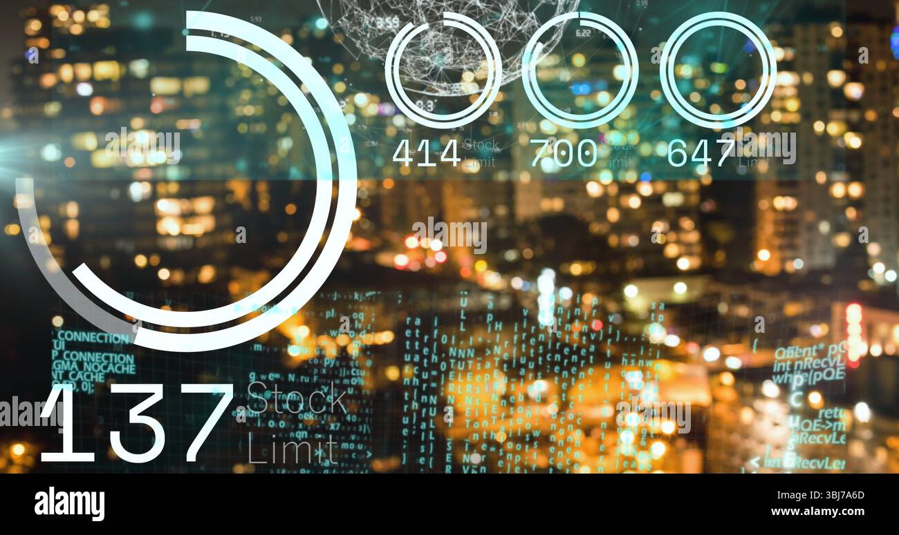 Displaying data overlay at nighttime skyline, with circular gauges ...