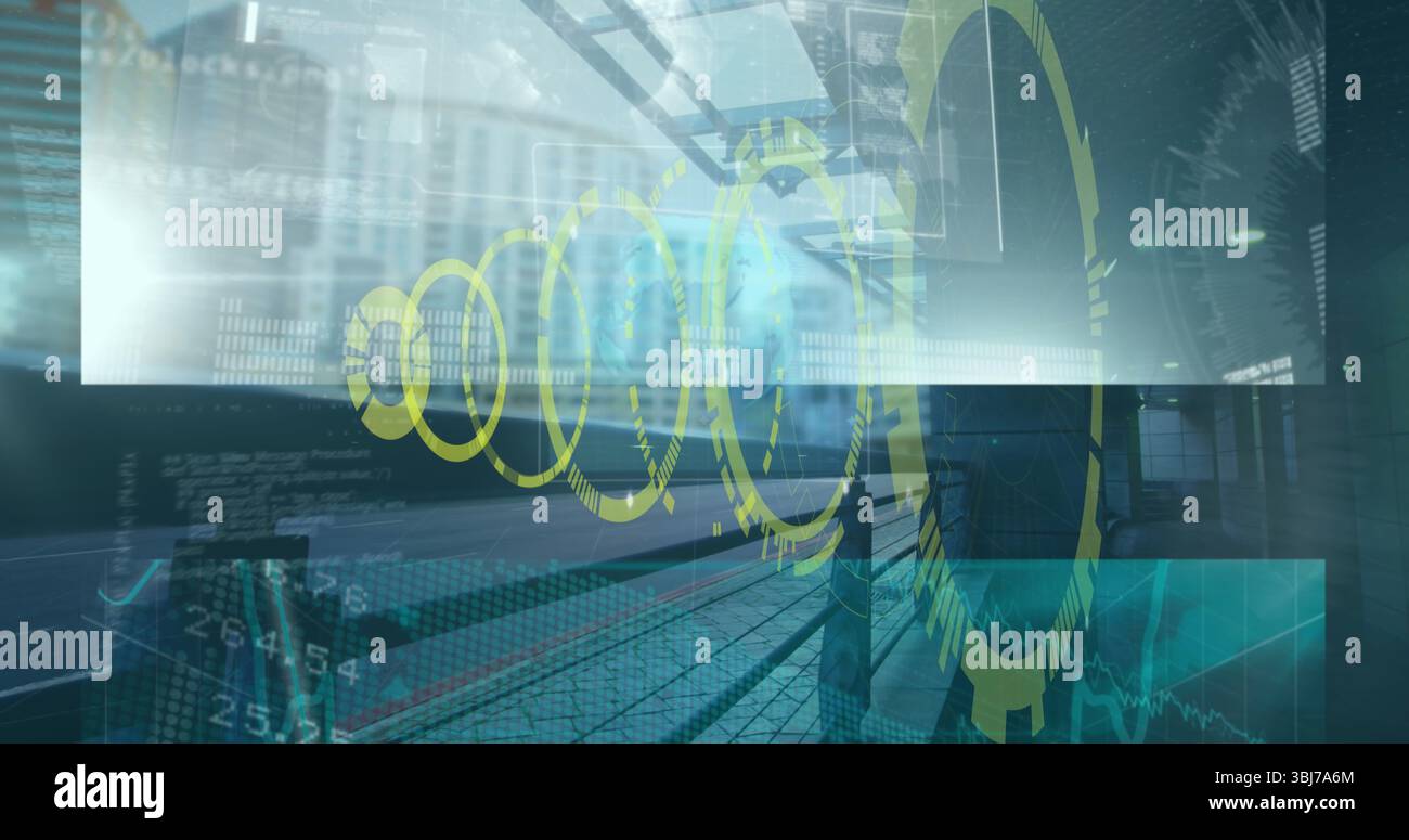 Projecting HUD overlays across train station platform, with yellow ...