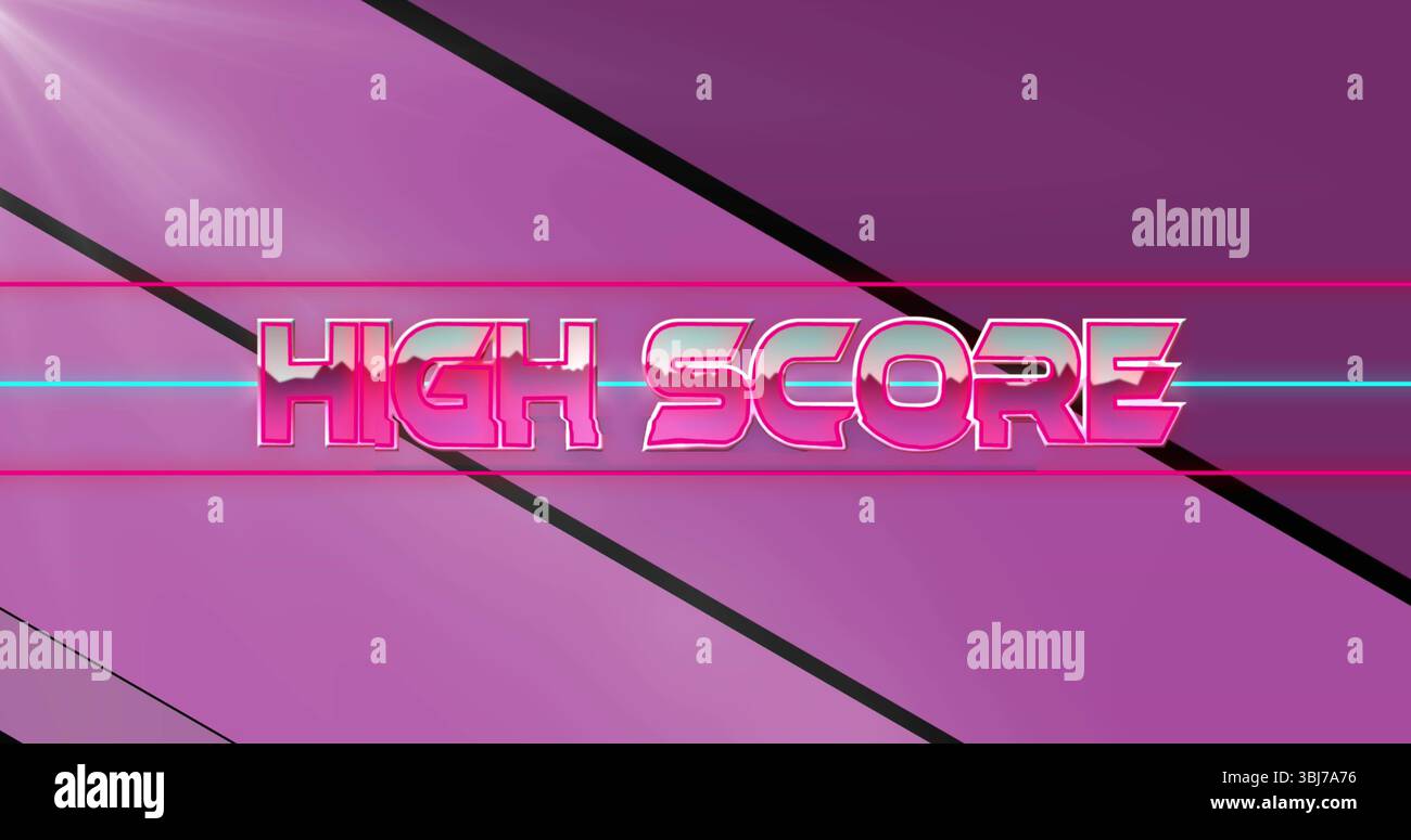 HIGH SCORE text glowing in synthwave, with cyan and pink neon lines ...