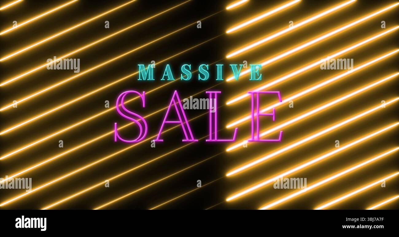 Displaying bold neon MASSIVE SALE text glowing on dark ad background ...