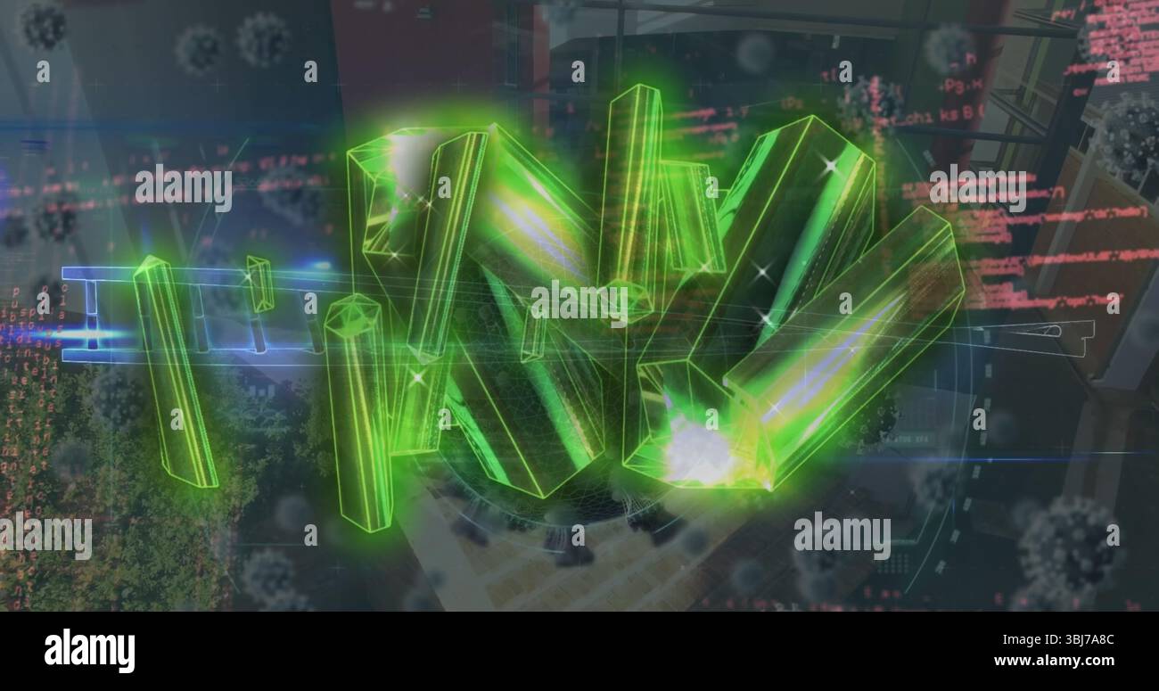 Floating green 3D letters spelling TINY hovering above office ...