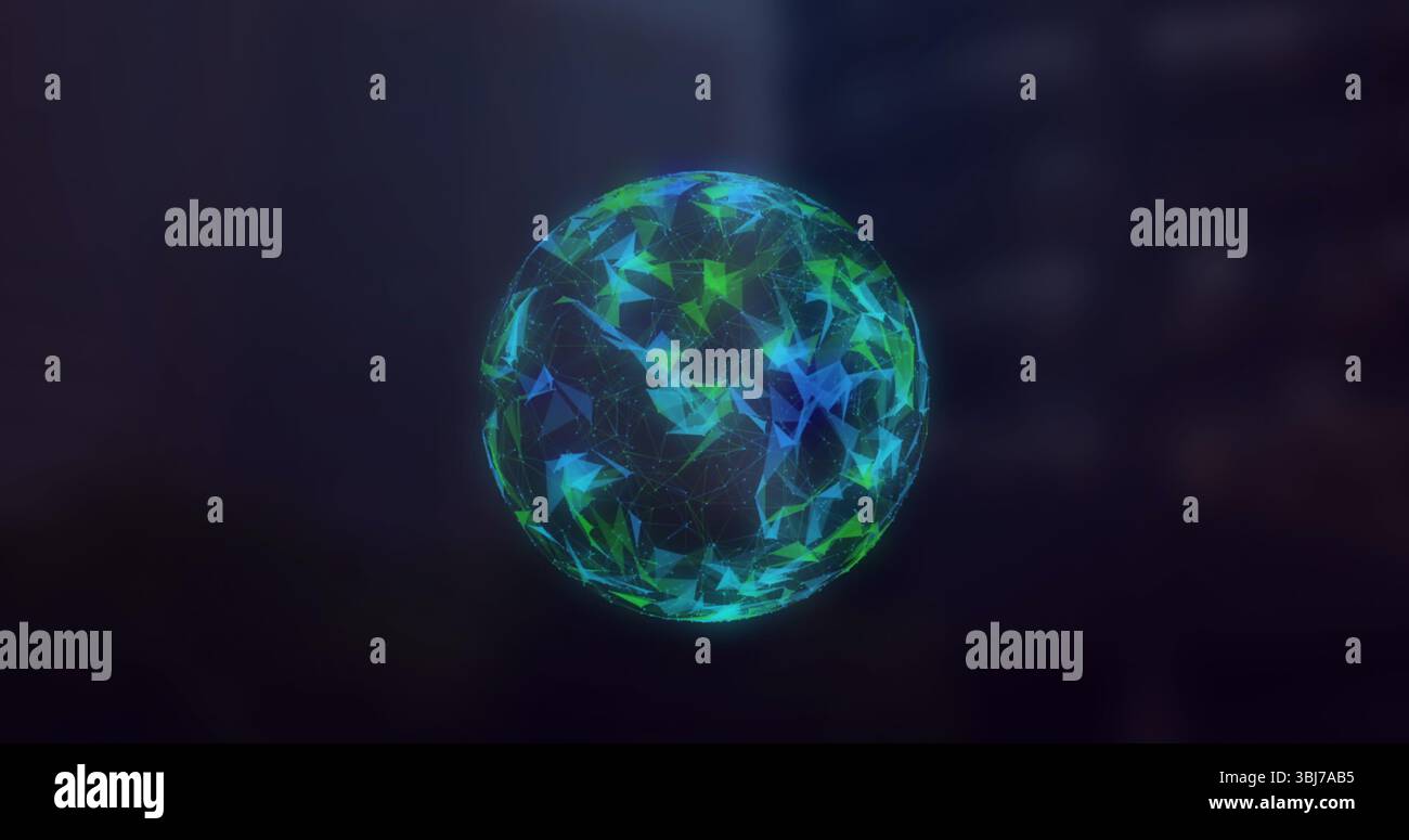 Floating digital sphere pulsing in virtual space, with glowing network ...