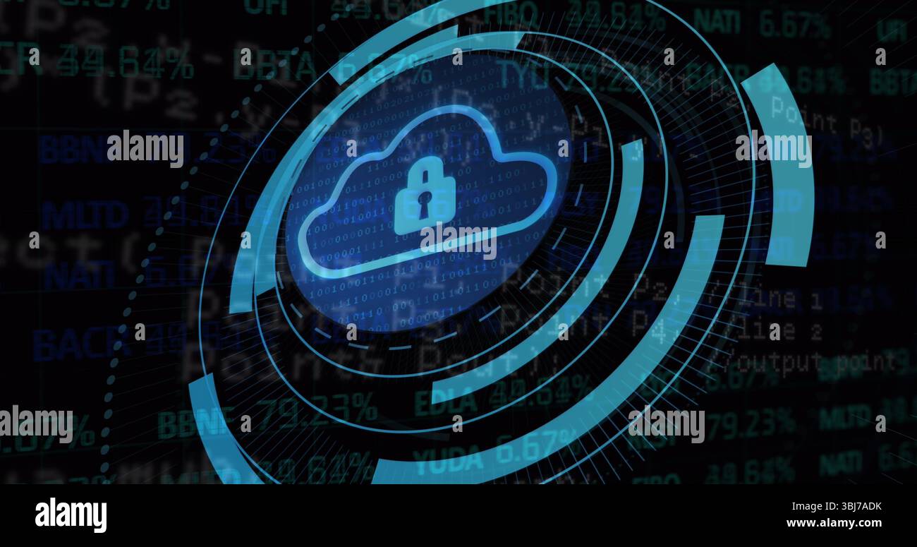 Displaying cloud icon with locked padlock rotating in UI with HUD rings ...