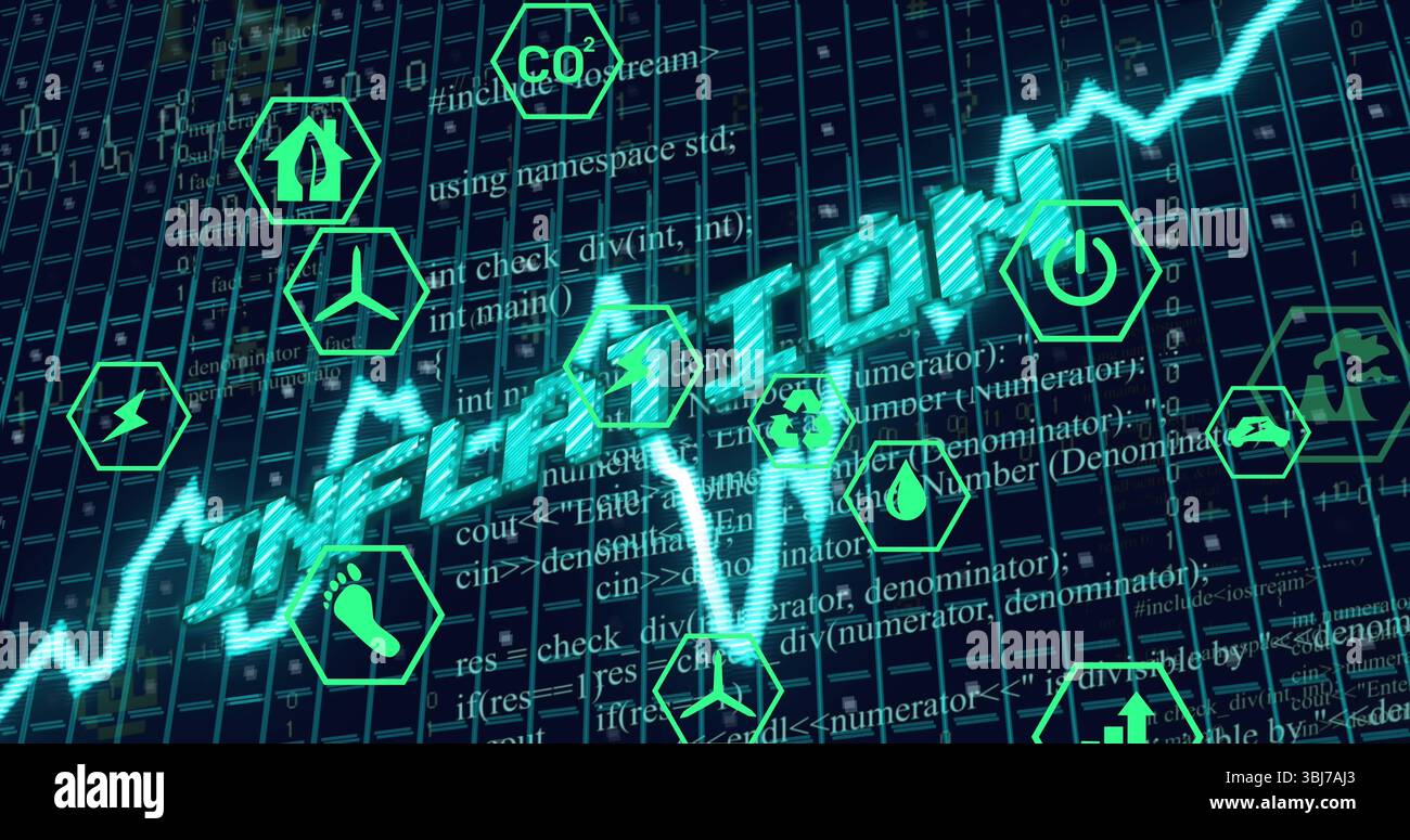 Displaying glowing turquoise CLIMATE RISK letters and chart on ...