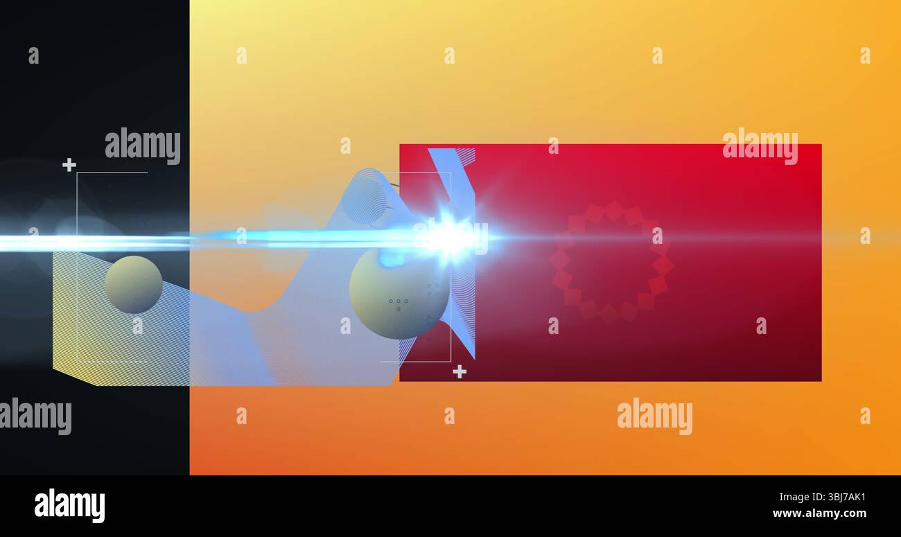 Displaying bright lens flare beam over abstract graphic, featuring wave ...