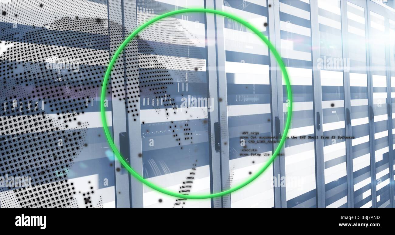 Highlighting rack unit housing servers and switches in data center ...