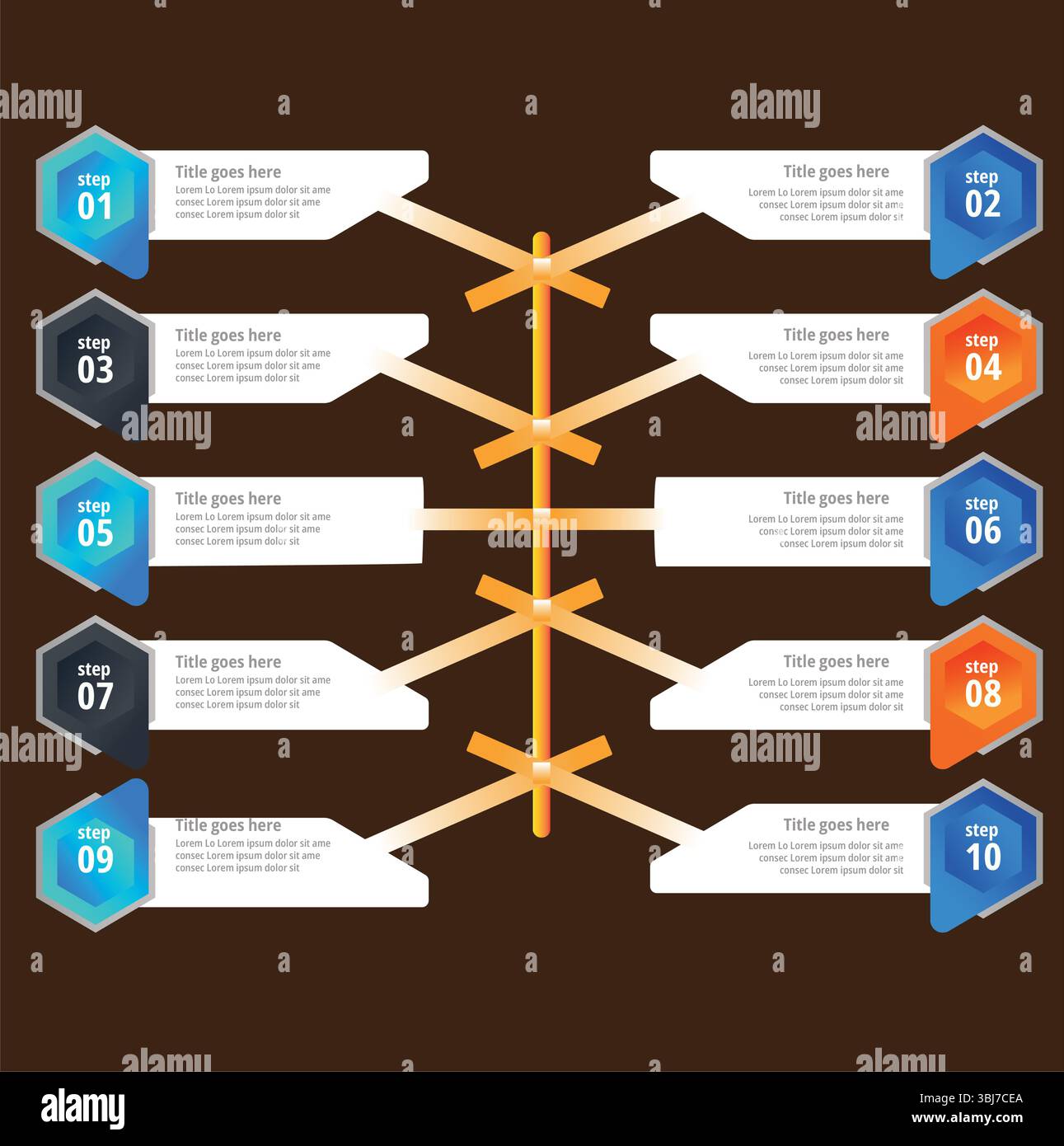 Ten Step Infographic Template Orange Blue Hexagons White Boxes Stock ...