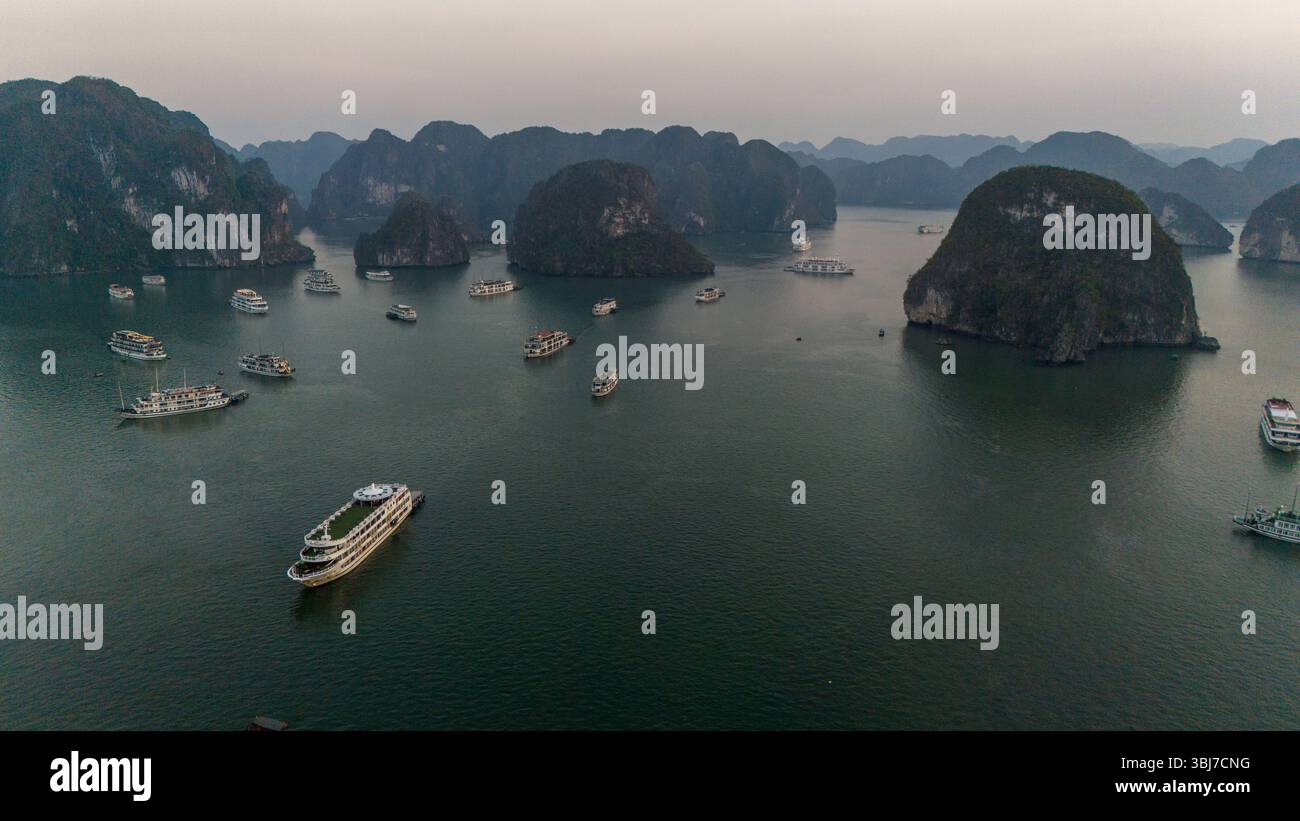 Aerial view of the Ha Long Bay, Halong Bay is a UNESCO World Heritage ...