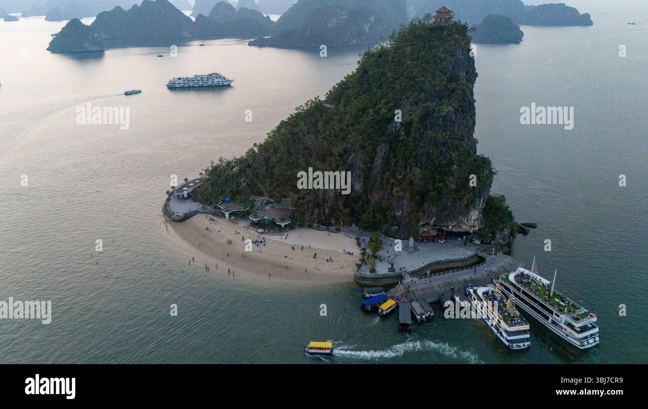 Aerial view of the Ha Long Bay, Halong Bay is a UNESCO World Heritage ...