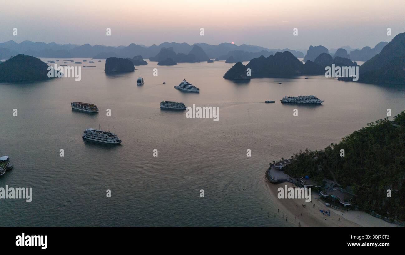 Aerial view of the Ha Long Bay, Halong Bay is a UNESCO World Heritage ...