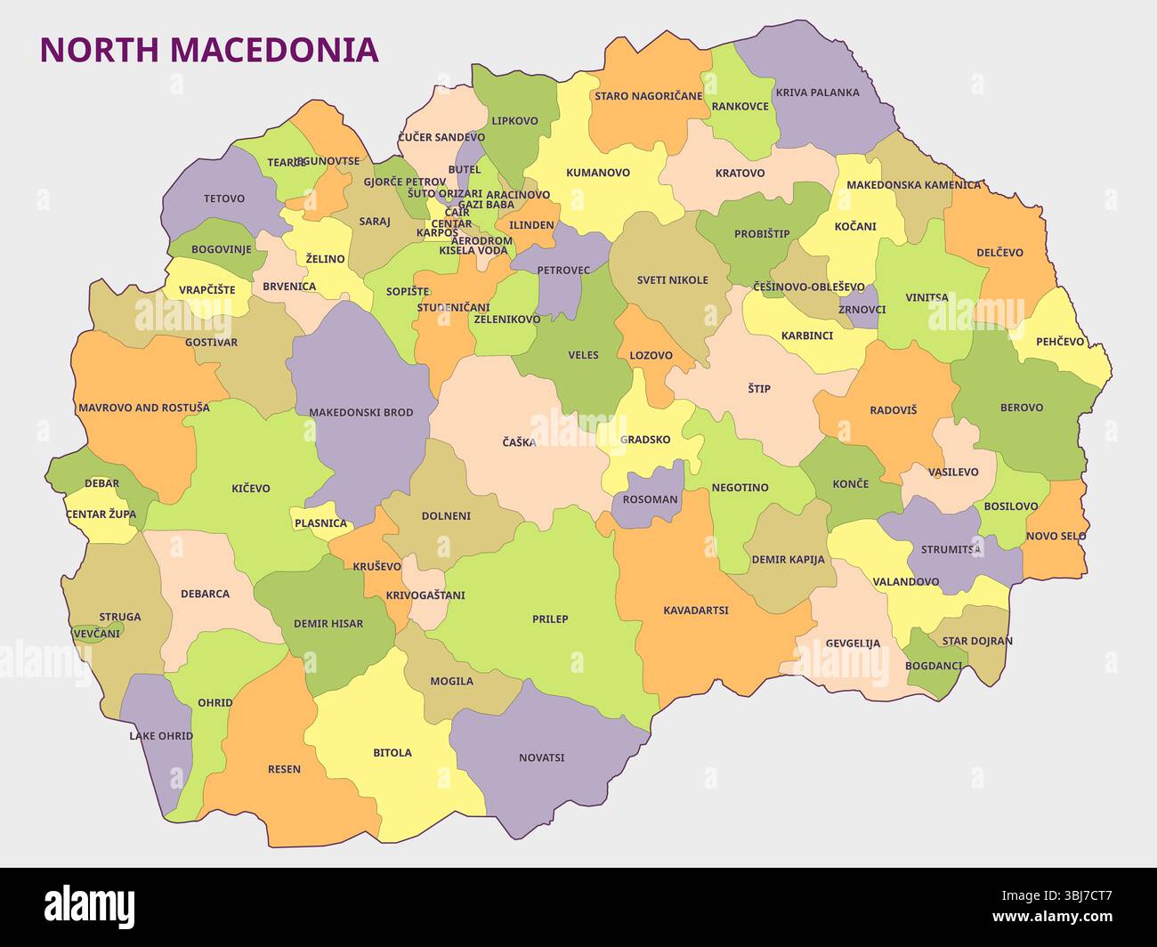 Political Map of North Macedonia Regions and Municipalities Stock ...