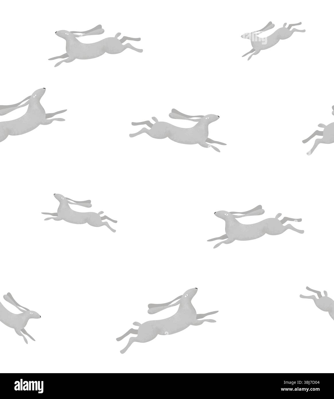 Seamless Vector Pattern with Cute Gray Rabbits Jumping Happily Around ...