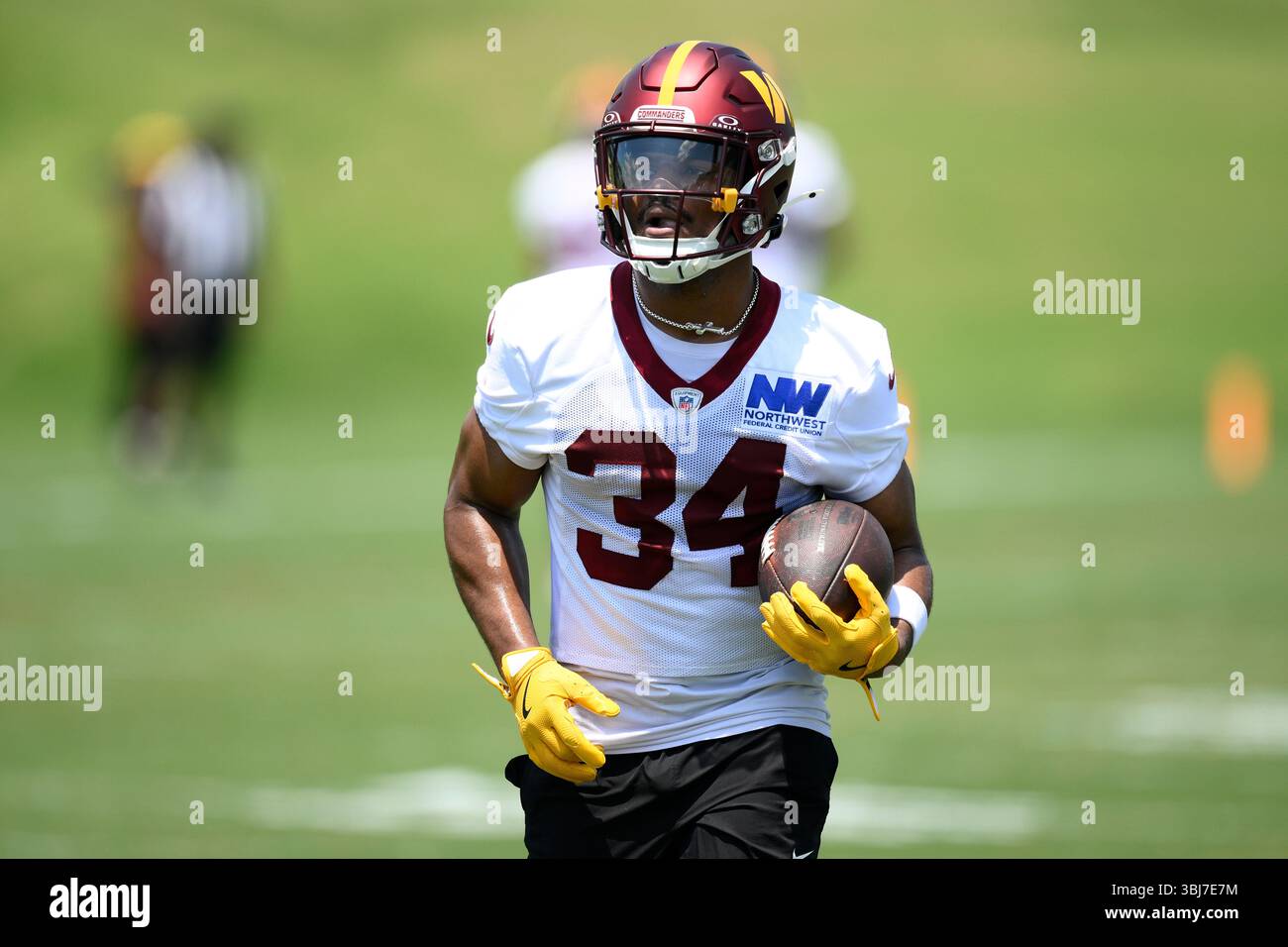 Washington Commanders running back Michael Wiley (34) works out during ...