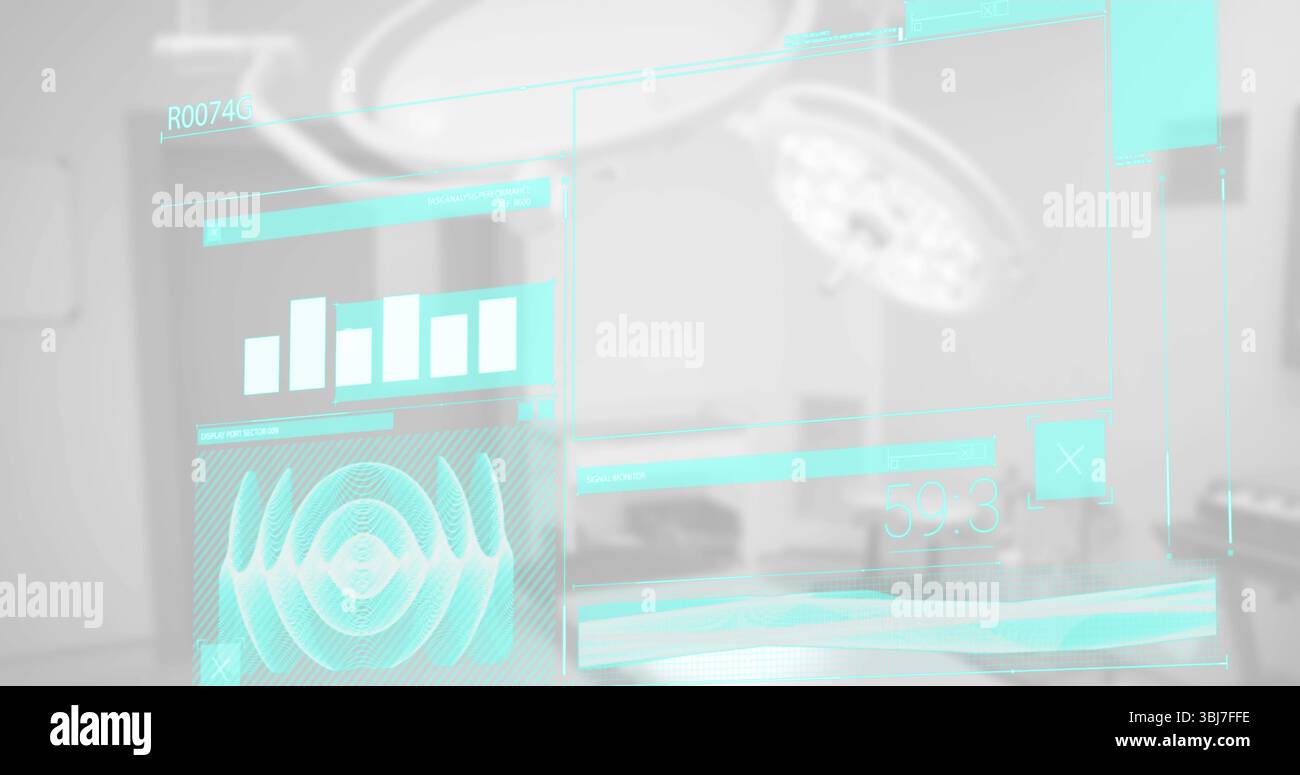 Floating Holographic Medical Display Hovering In Operating Room With Bar Charts Numeric