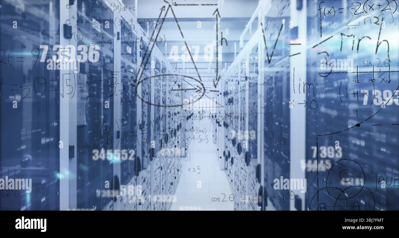 Displaying data center corridor with server racks, network switches ...