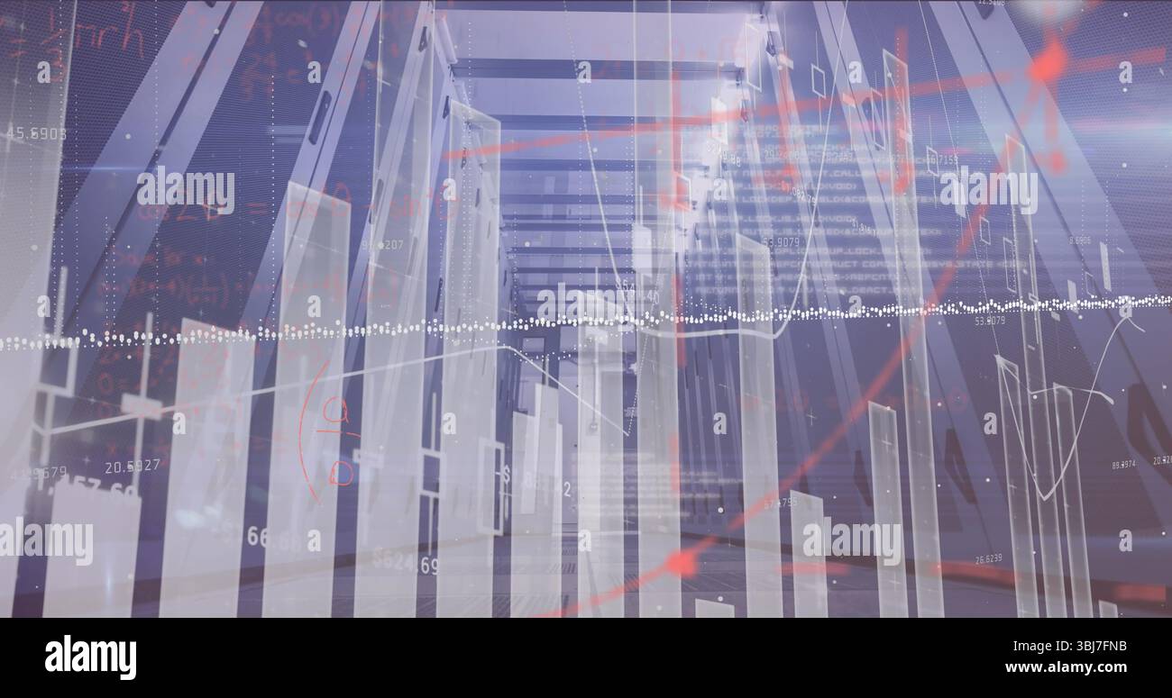 Rendering translucent vertical bars receding in corridor, with waveform ...
