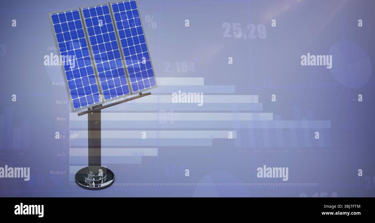 Showing tilted solar panel array on support mast on digital display ...