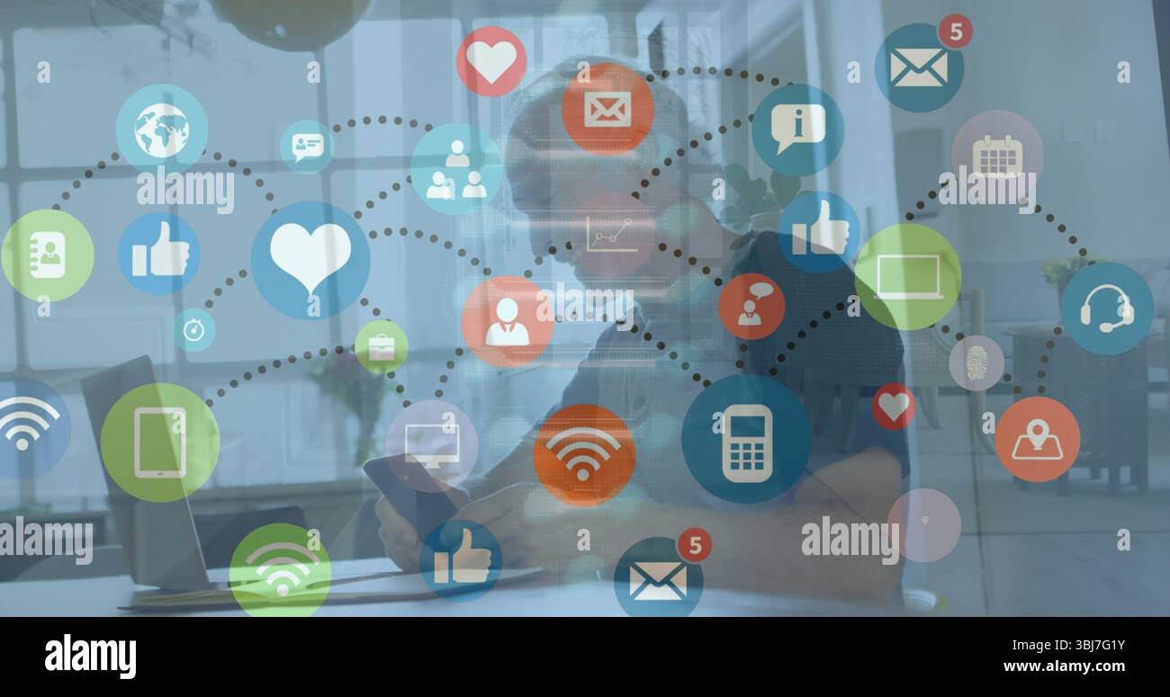 Browsing professional wearing polo scrolling phone notifications at ...