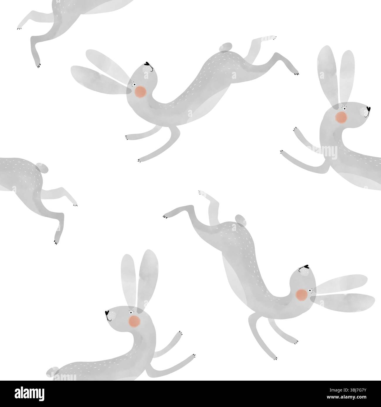 Seamless Vector Pattern with Cute Gray Rabbits Jumping Happily Around ...