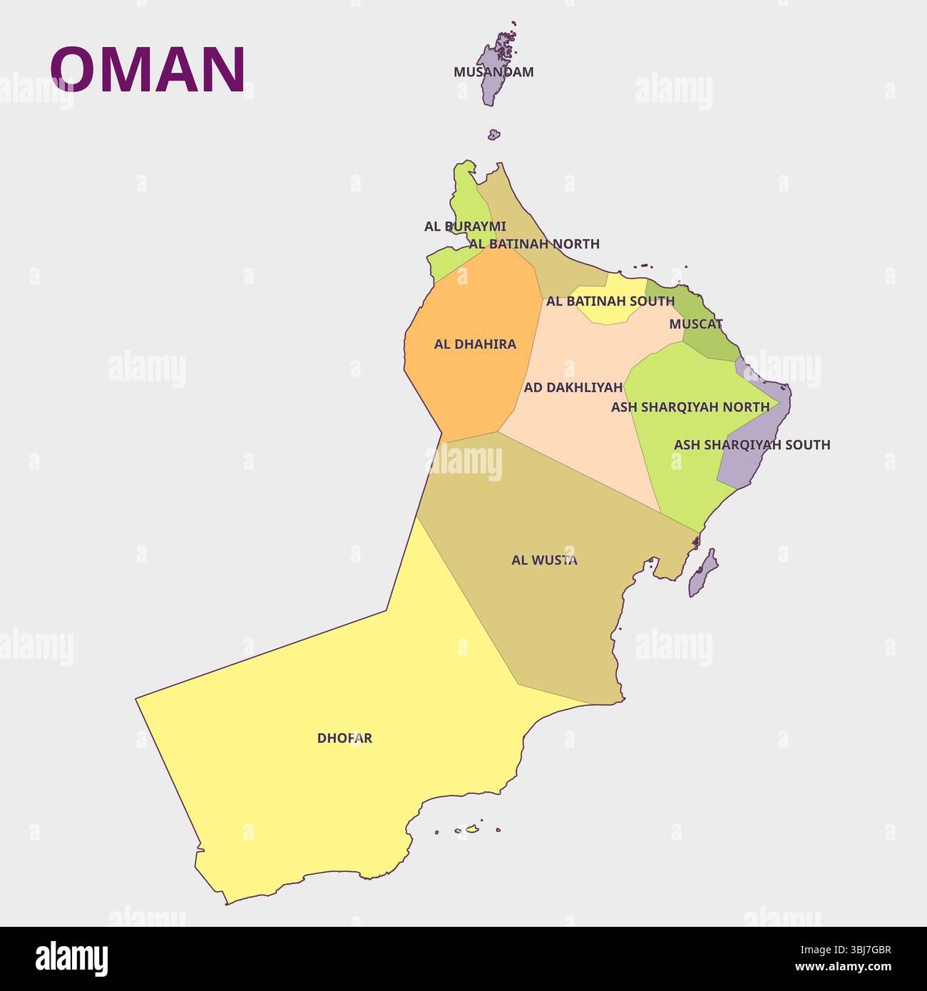 Map of Oman Administrative Regions Stock Vector Image & Art - Alamy