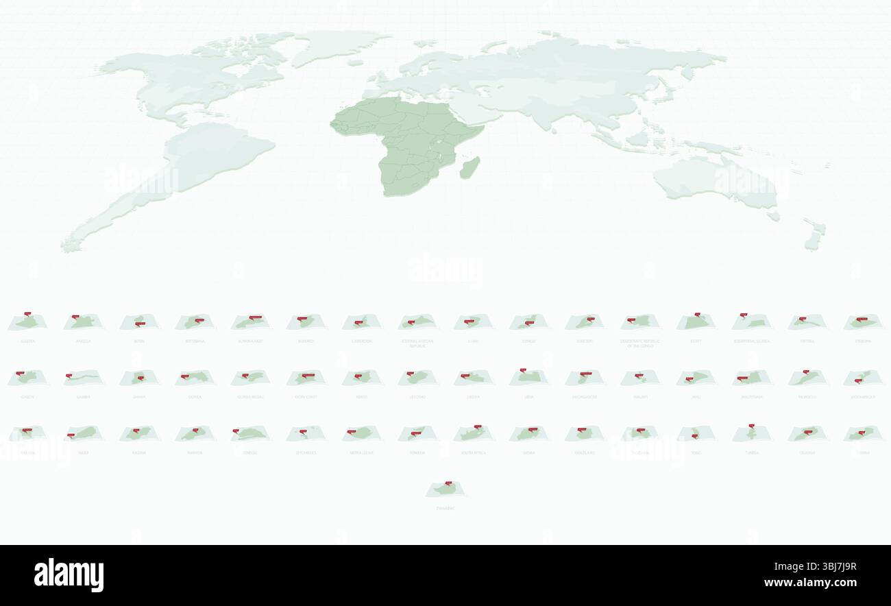 Curved Paper Style Maps of Africa with Capital Cities. Vector ...