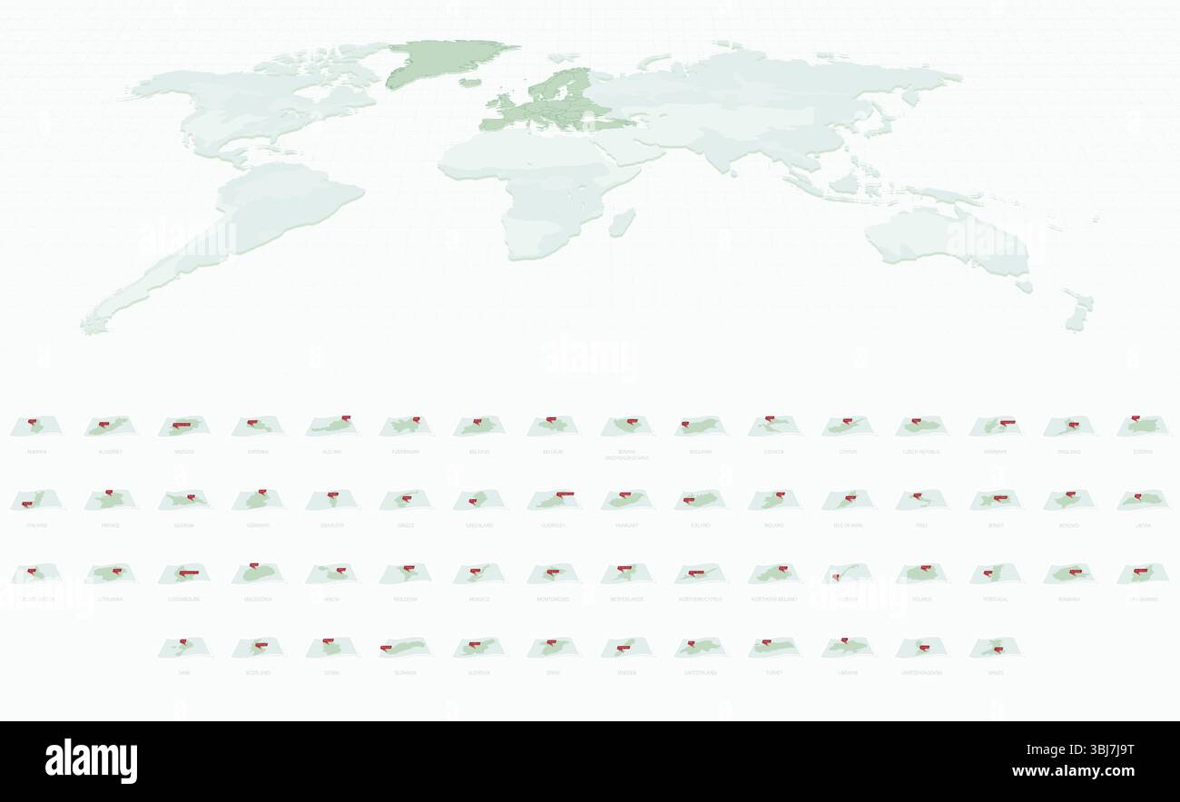 Curved Paper Style Maps of Europe with Capital Cities. Vector ...