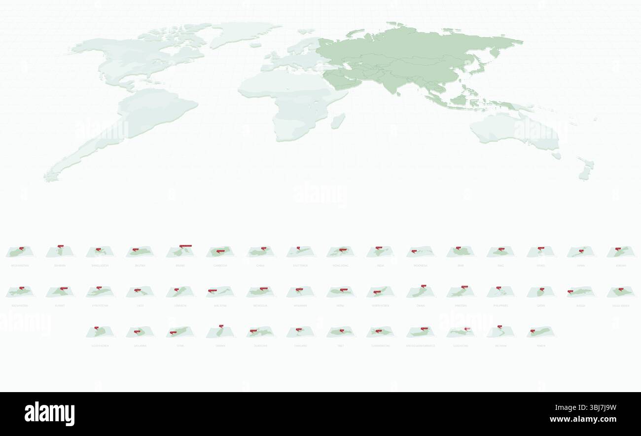 Curved Paper Style Maps of Asia with Capital Cities. Vector Collection ...
