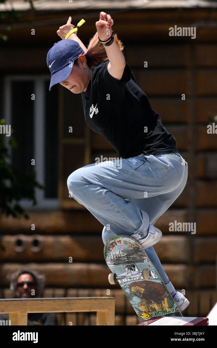 Miyu Ito of Japan competes in the women's quarterfinal of the street ...