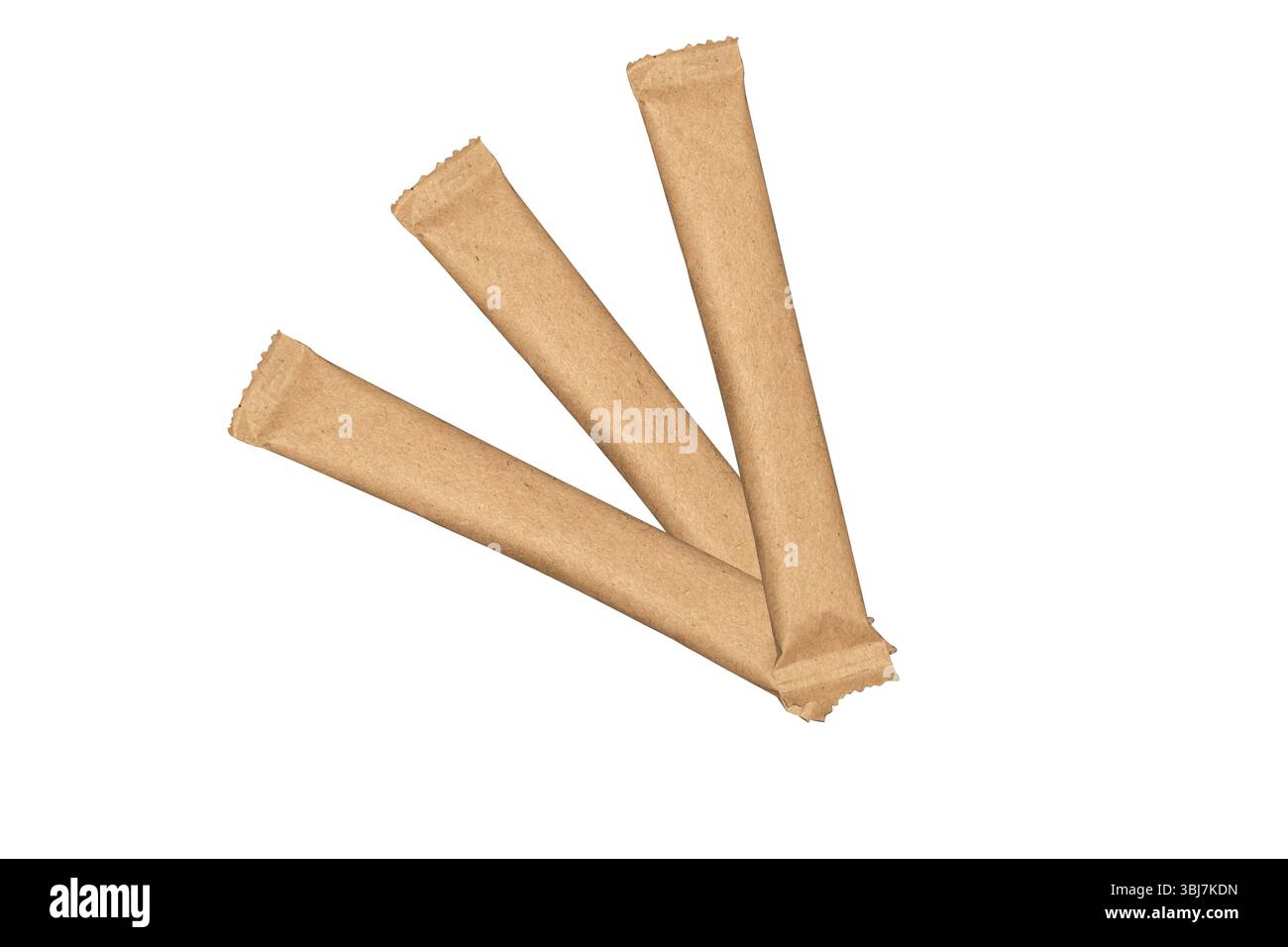 Three sugar in kraft paper sticks is isolated on white background Stock ...