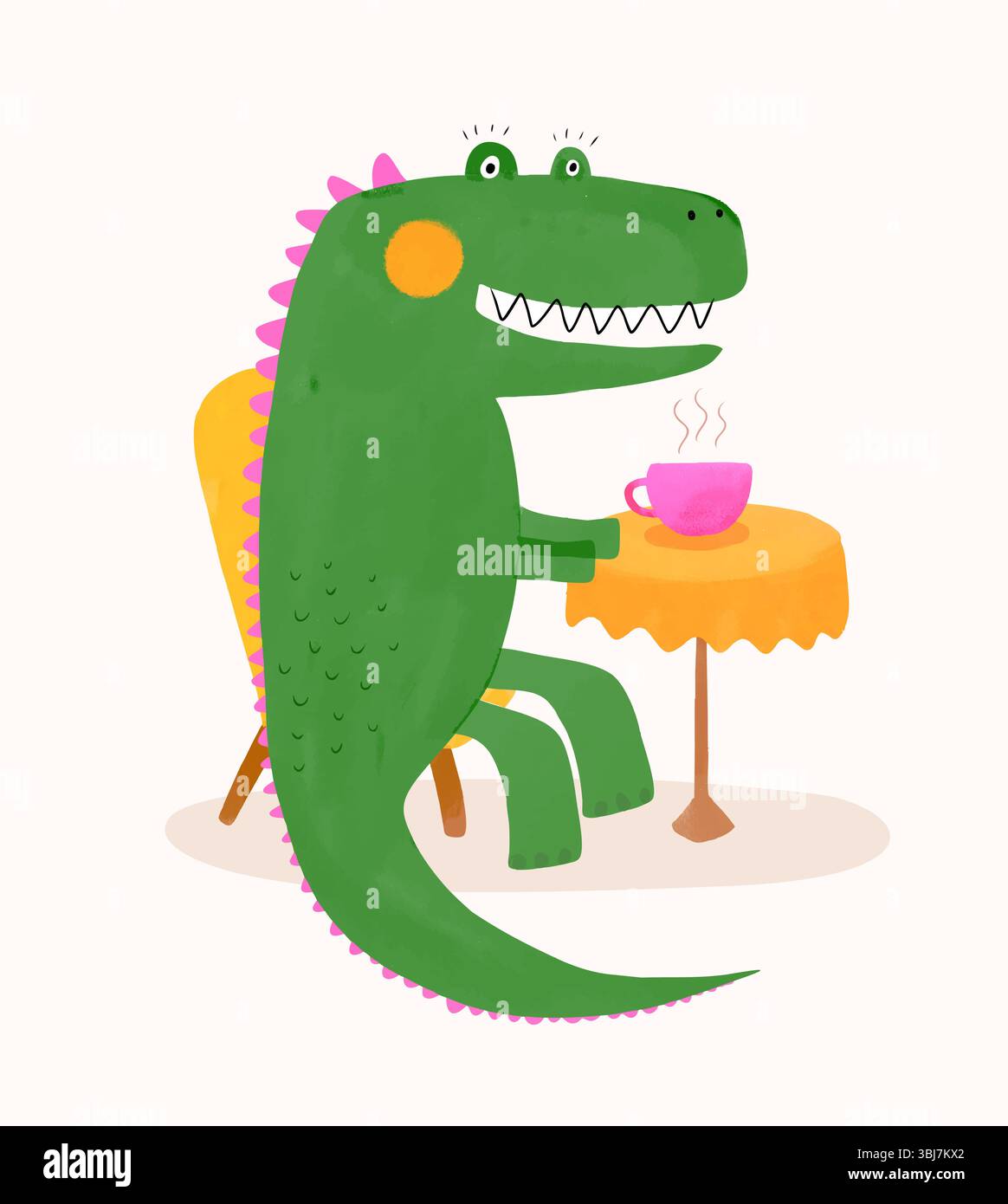 Happy Alligator Drinking Coffee. Cute Alligator Sitting At The Table ...