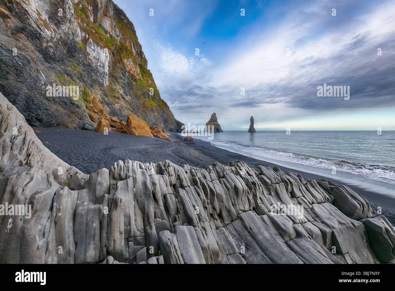 Ramarkable landscape with basalt rock formations Troll Toes on Black ...