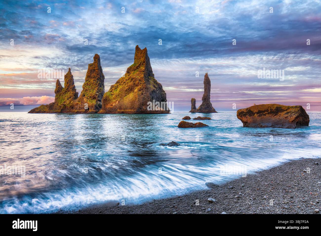 Ramarkable landscape with basalt rock formations Troll Toes on Black ...