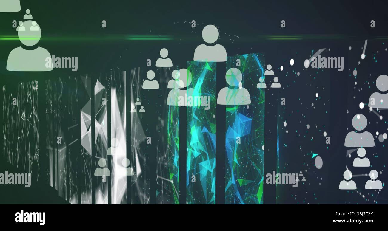 Displaying large white user avatar floating in cyberspace, with network lines and data points ...