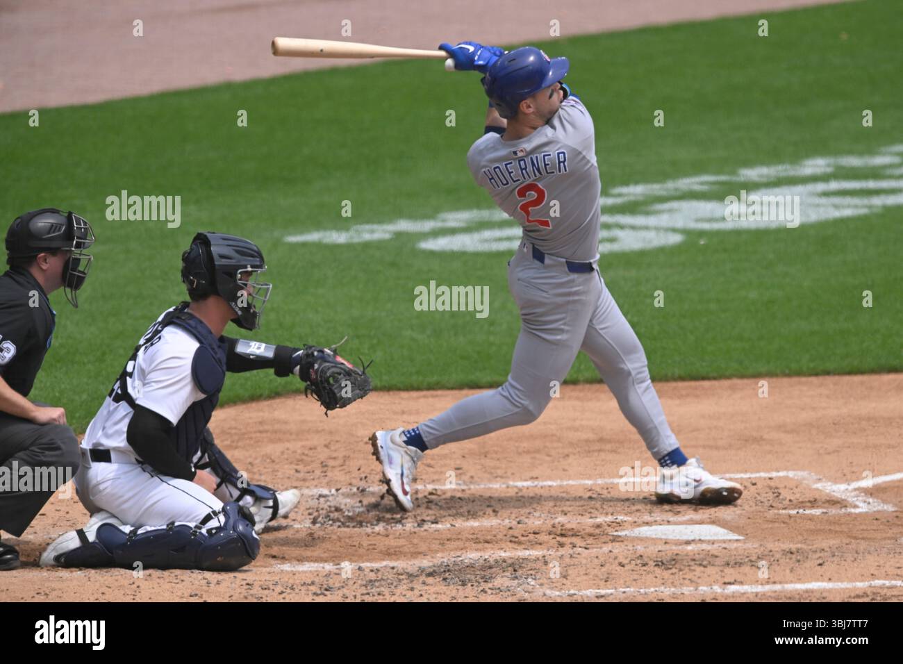 DETROIT, MI - JUNE 08: Chicago Cubs 2B Nico Hoerner (2) at bat during the game between Chicago ...