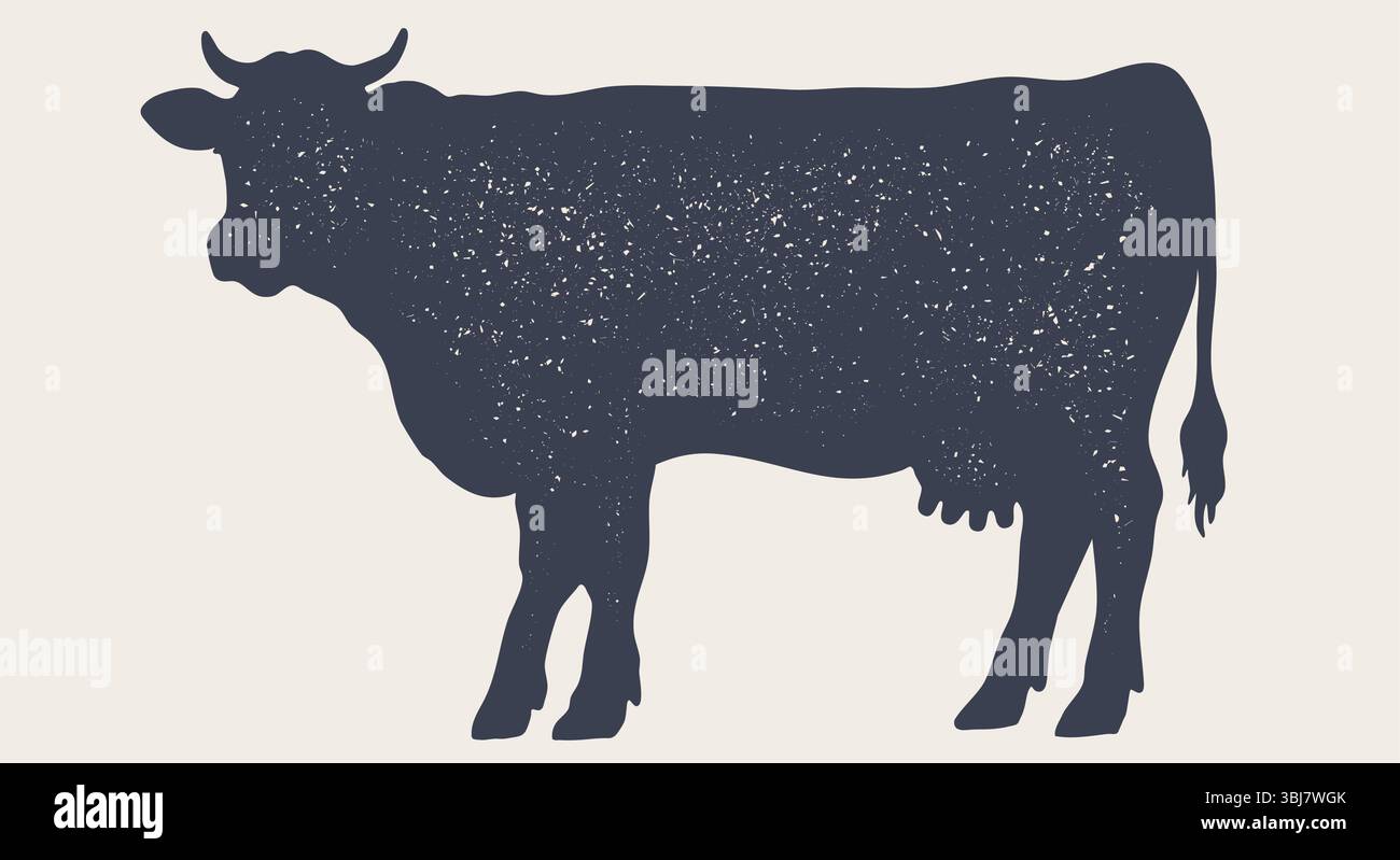 Cow, bull, beef. Hand drawn silhouette style Stock Vector Image & Art ...