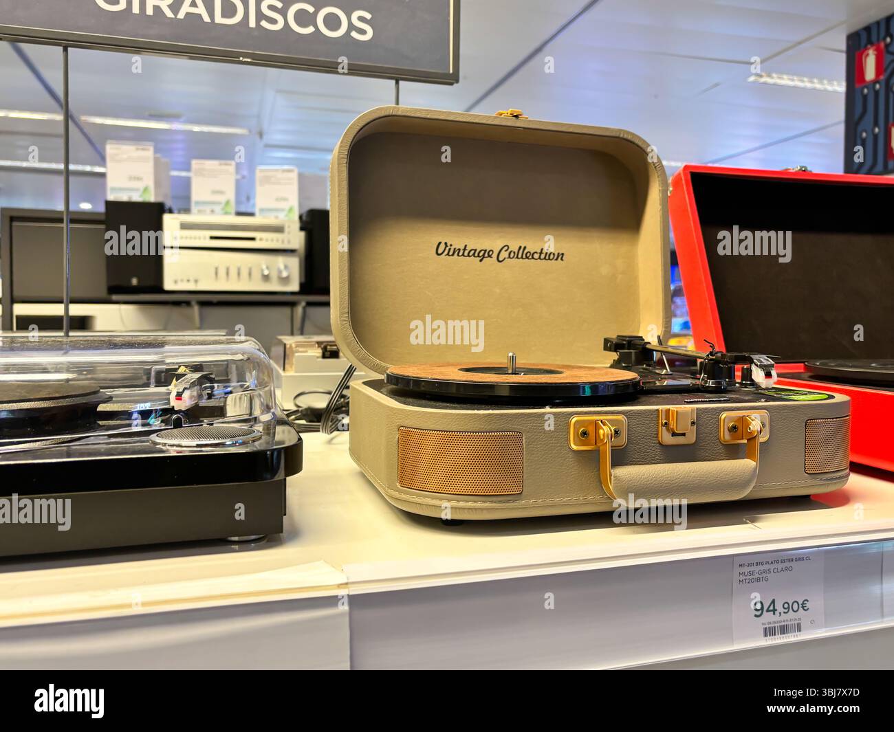 Alicante, Spain - June 11, 2025: Vintage record player displayed in a ...